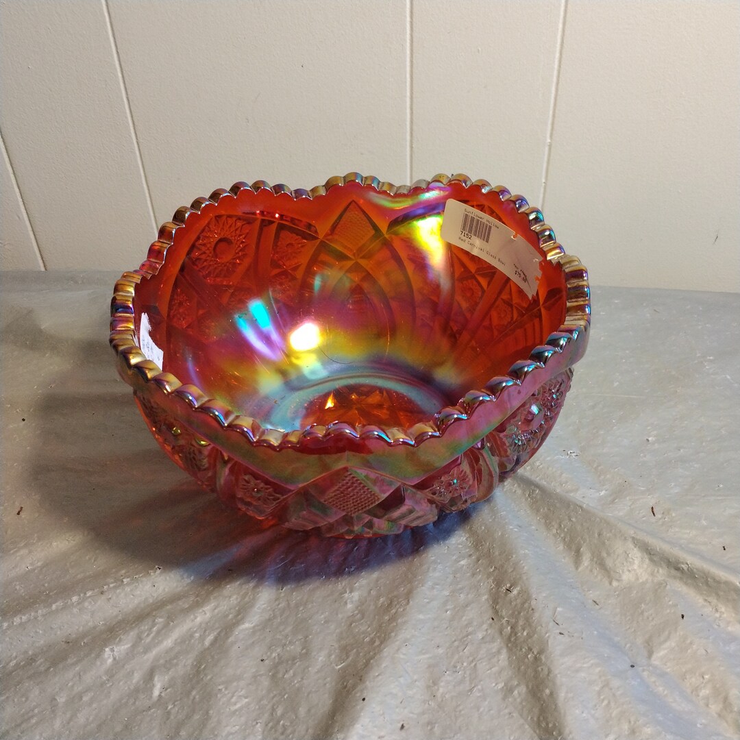 Vintage Red Carnival Glass Bowl - Etsy