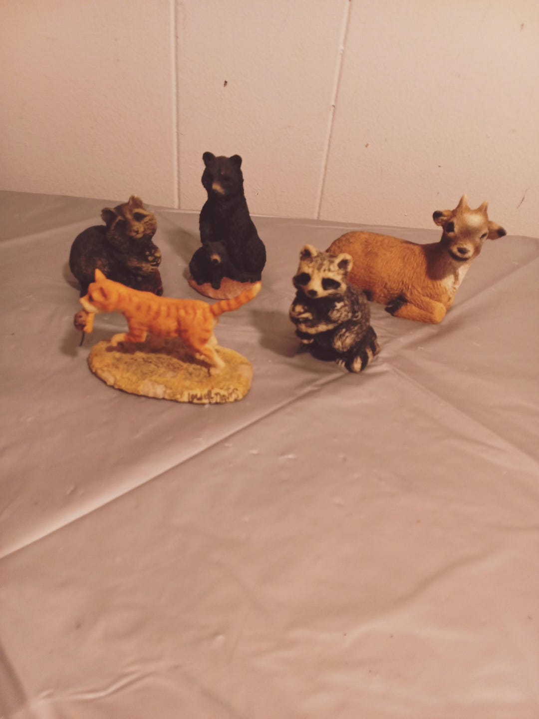 Lot Assorted Small Animal Figurines, Stone Critters, Racoon, Deer, Cat ...