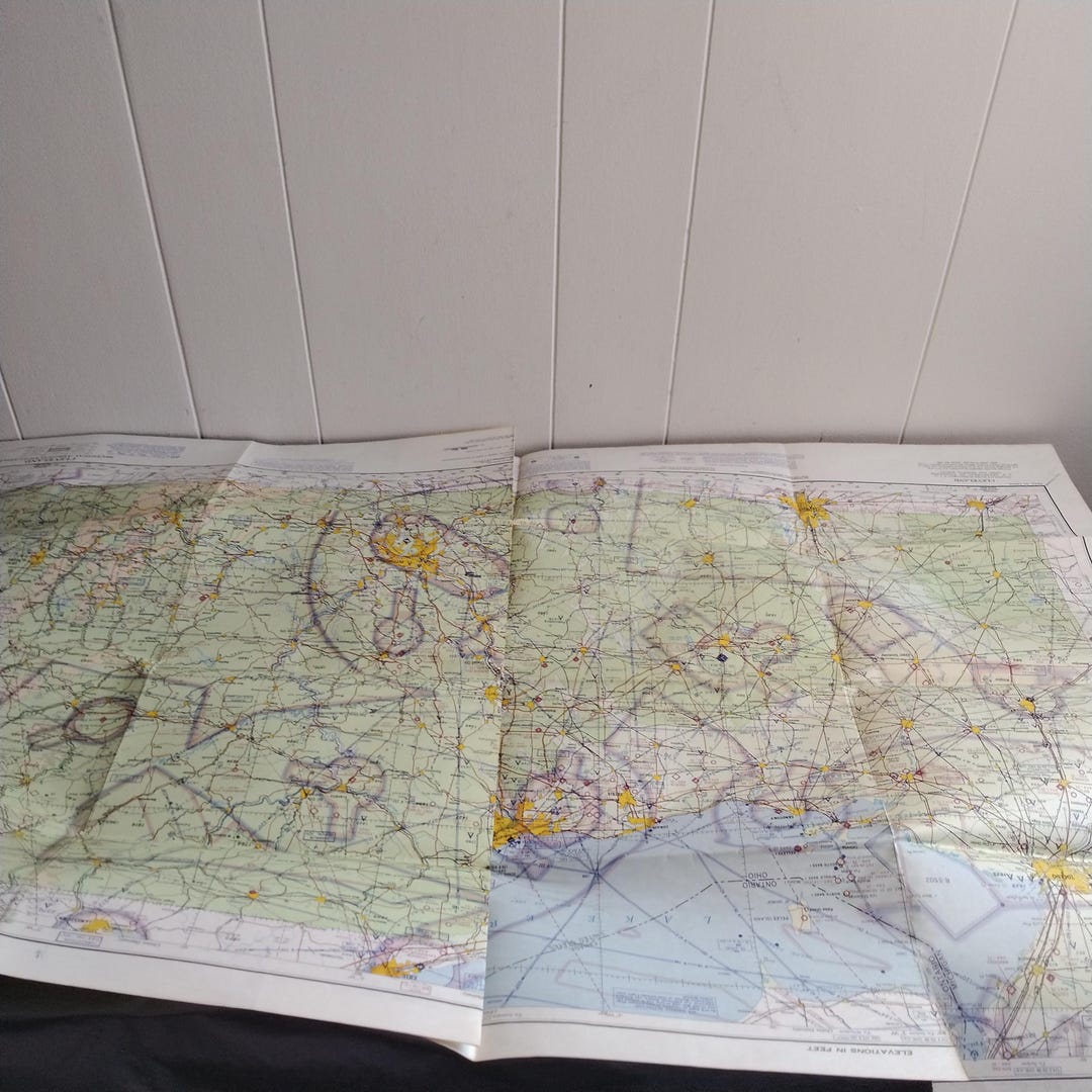 2-sided 1960s 60th Ed Cleveland Fold Out Map Aeronautical Chart, Look ...