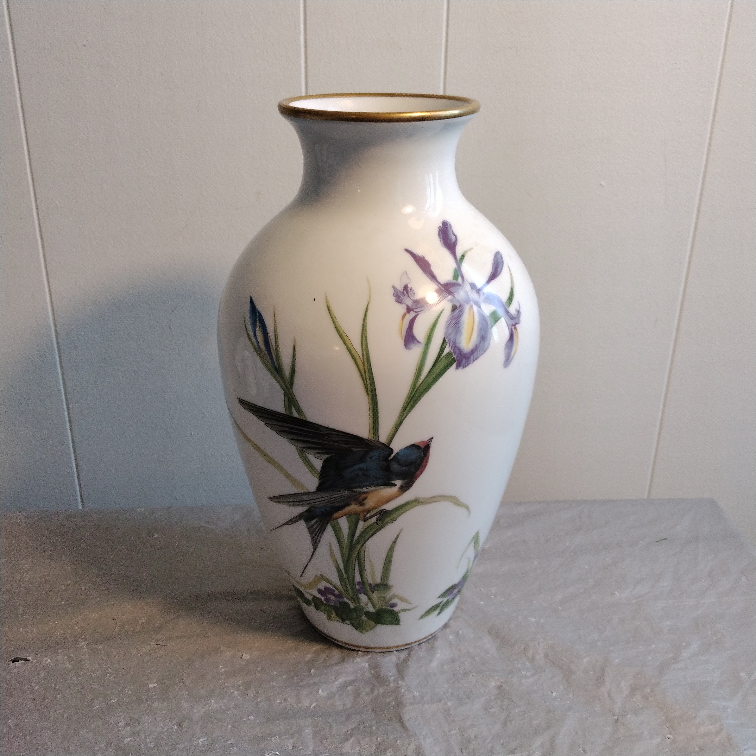 1980 Franklin Porcelaine Le vase à oiseaux Meadowland avec 1980 Franklin Porcelaine Le vase à oiseaux Meadowland avec