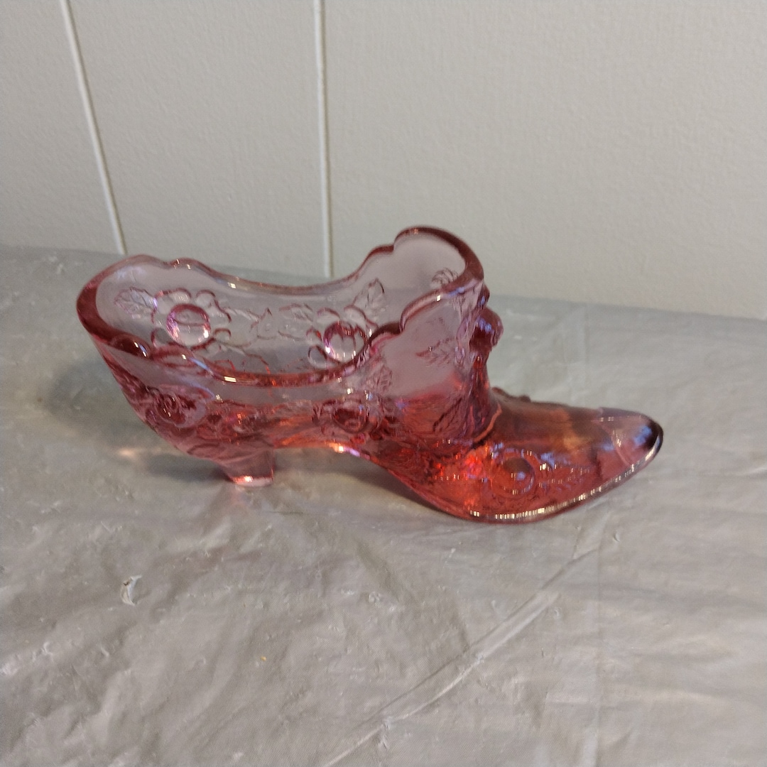 Vintage Fenton Shoe, Fenton Pink Cranberry Glass Shoe, Floral Designs ...