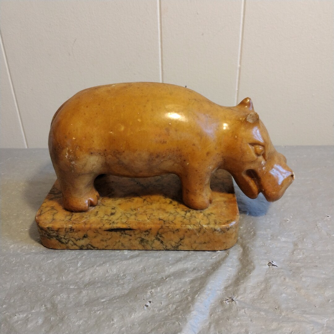 Vintage Stone Marble Hippo Figurine on Base, Hippopotamus - Etsy