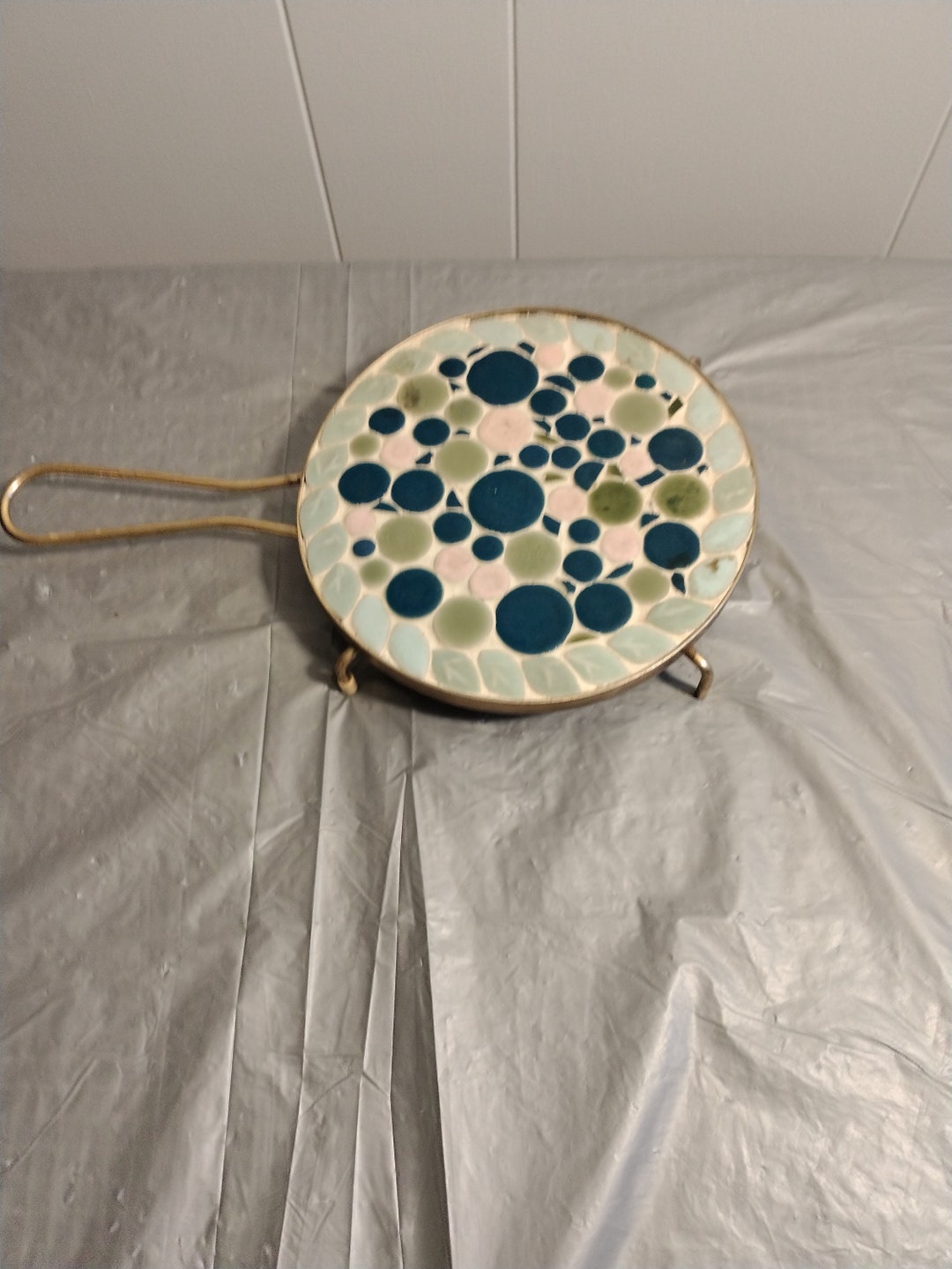 Vintage Mosaic Tile Trivet With Handle & Legs - Etsy