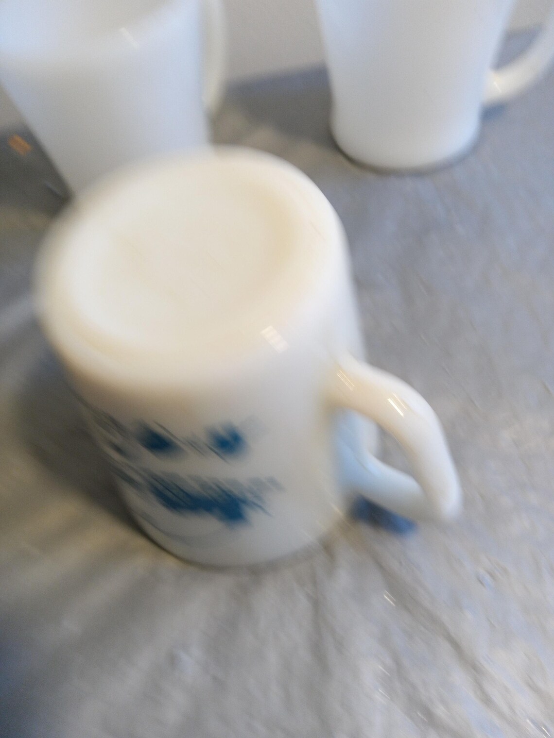 3pc Vintage Milk Glass Mugs, Pyrex Train Mug, 2 Fire King Mugs, Vintage ...