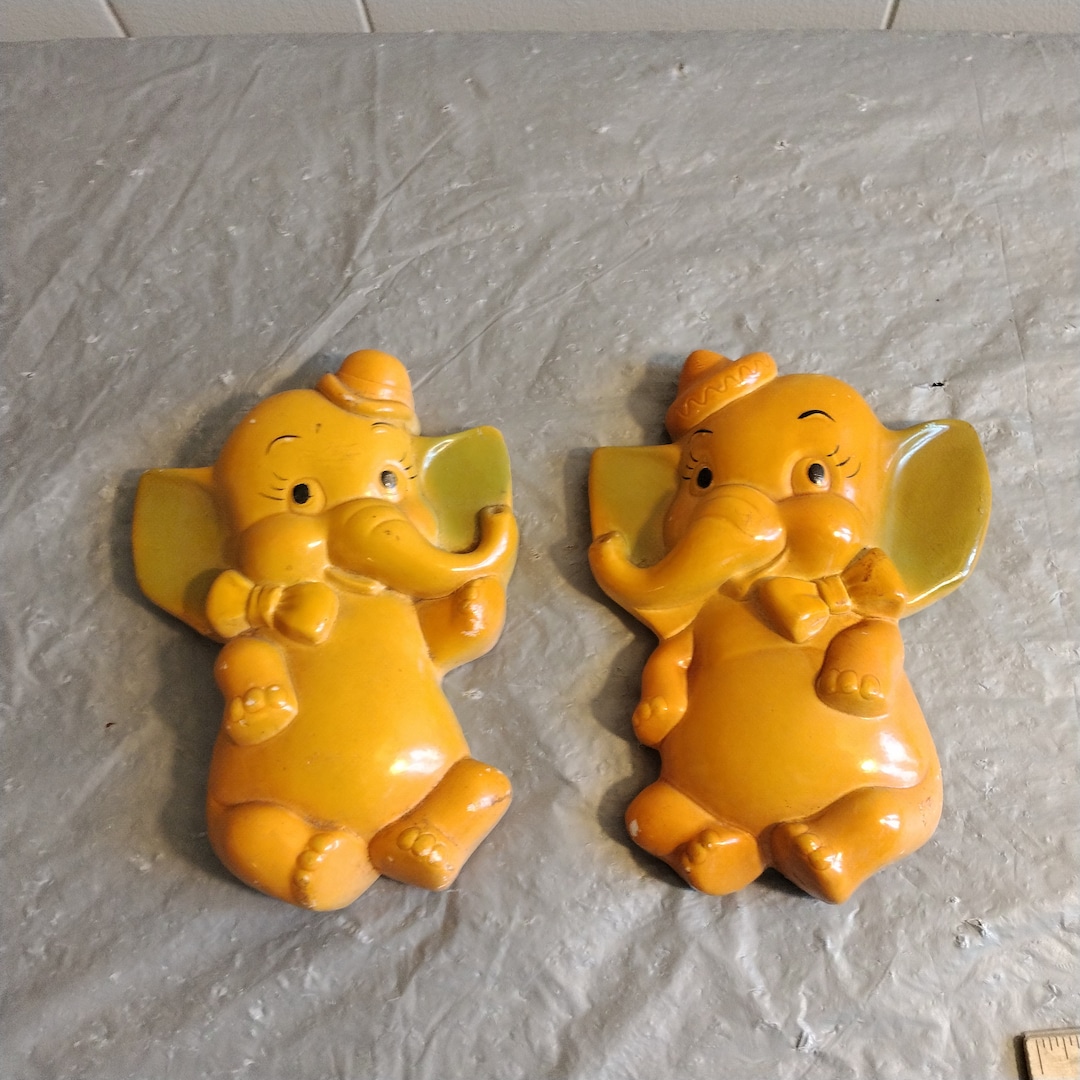 2 Vintage Chalkware Elephants Wall Decor, Childrens Room Decor - Etsy