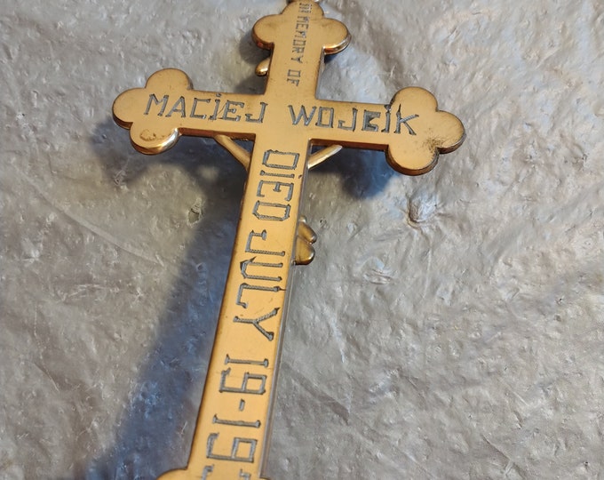 Vintage Brass Crucifix, Engraved Memorial Cross, Religious Decor - Etsy