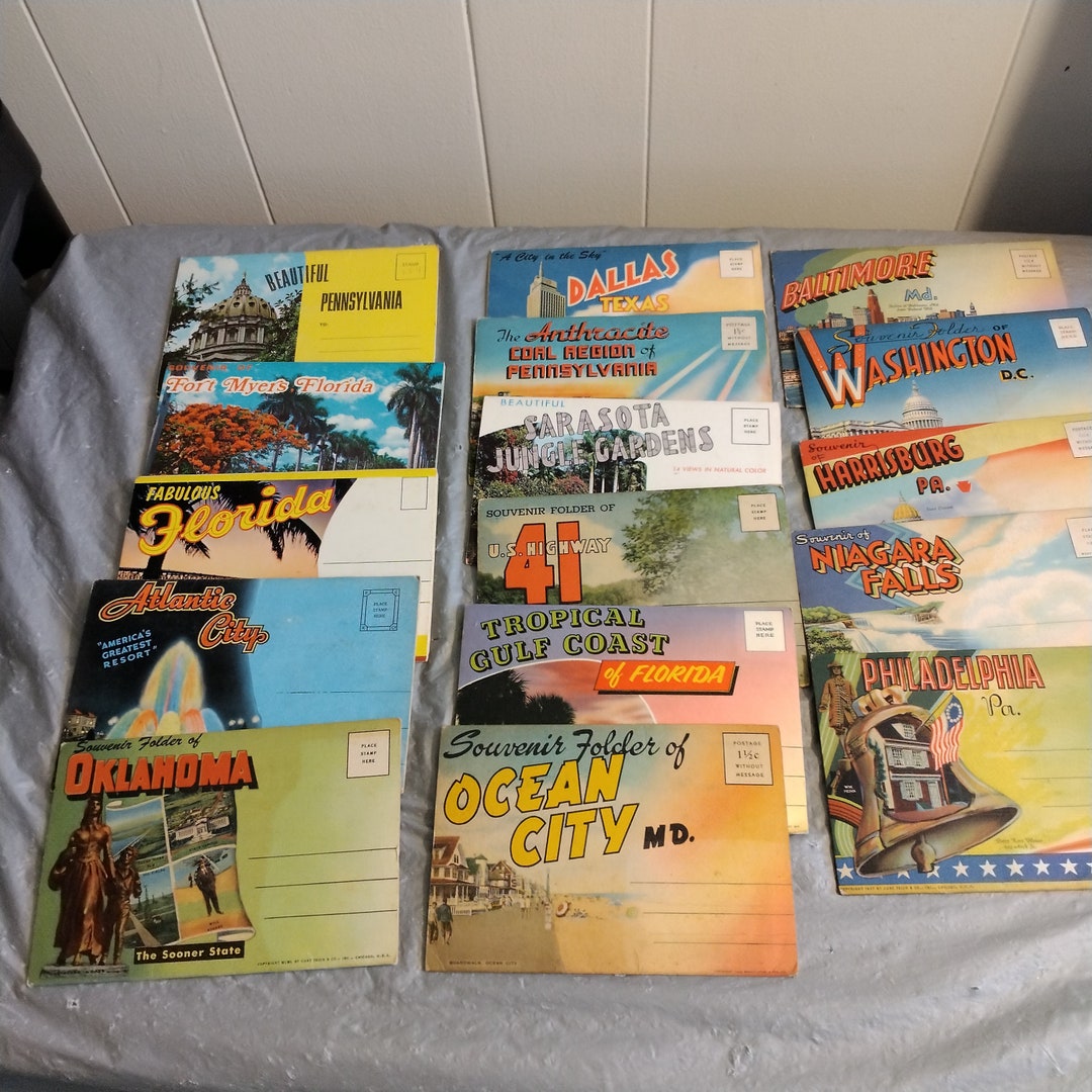 16 Vintage Fold Out Postcards, Atlantic City Florida PA OK TN & More - Etsy