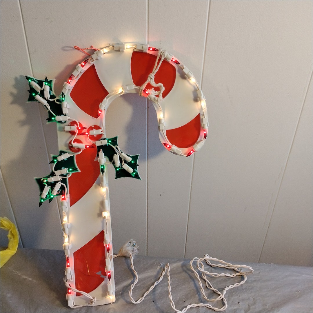 18" Vintage Light UP Christmas Candy Cane, Christmas Window Wall Decor ...