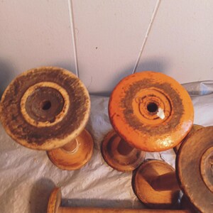 Set of 5 Vintage Wooden Thread Spools 6 3/4", Rustic Wooden Thread ...