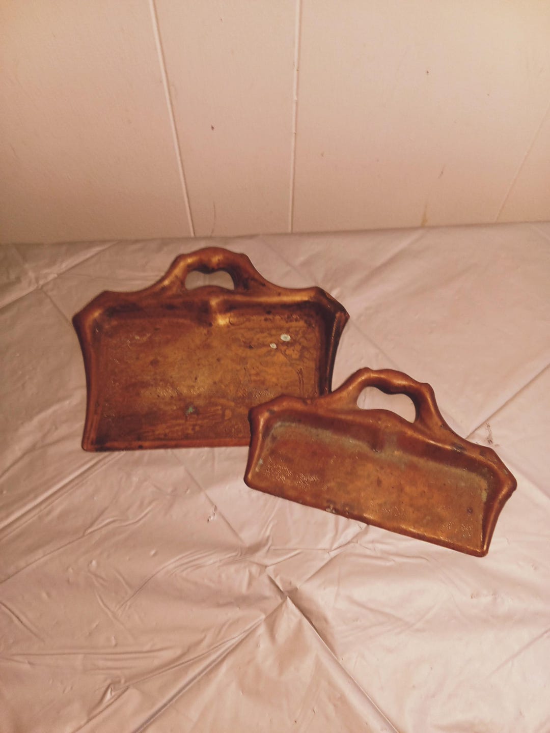 2 Antique Brass Silent Butler Crumb Collector With Etched Designs - Etsy