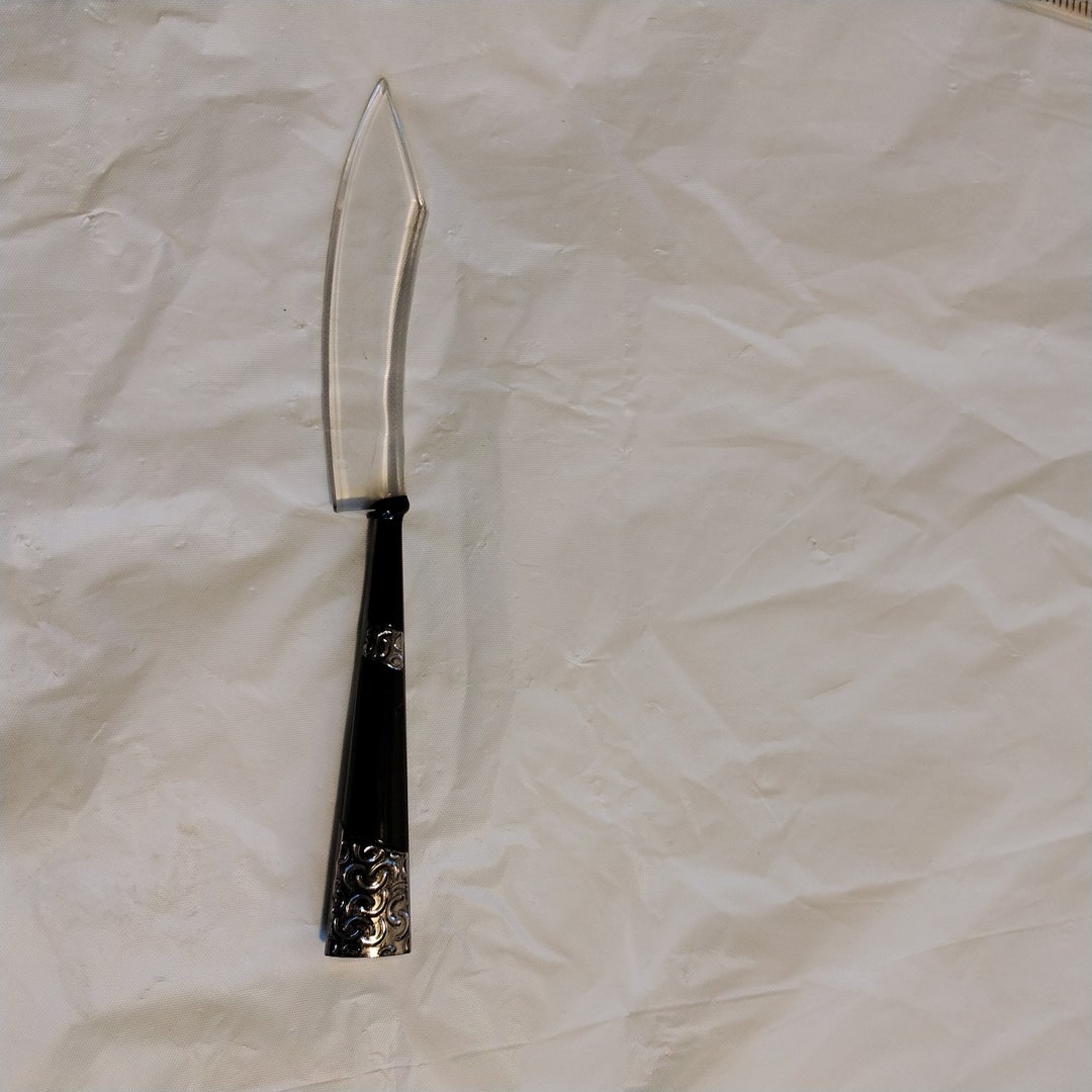 Vintage Glass Knife, Black Glass Knife With Silver Metal Embellishments ...