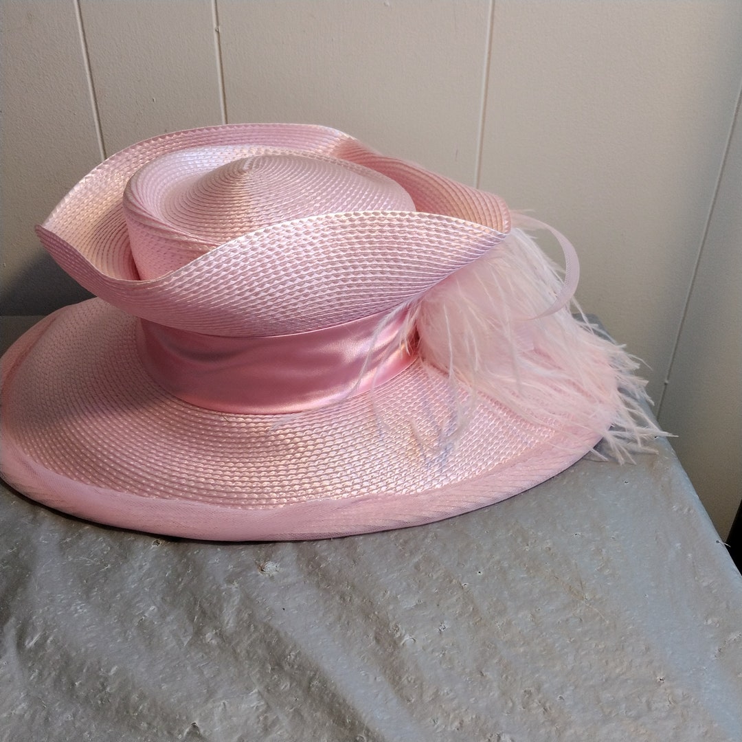 Ellie Fine Hats Womens Pink Plastic Straw Hat With Feather, Fancy ...