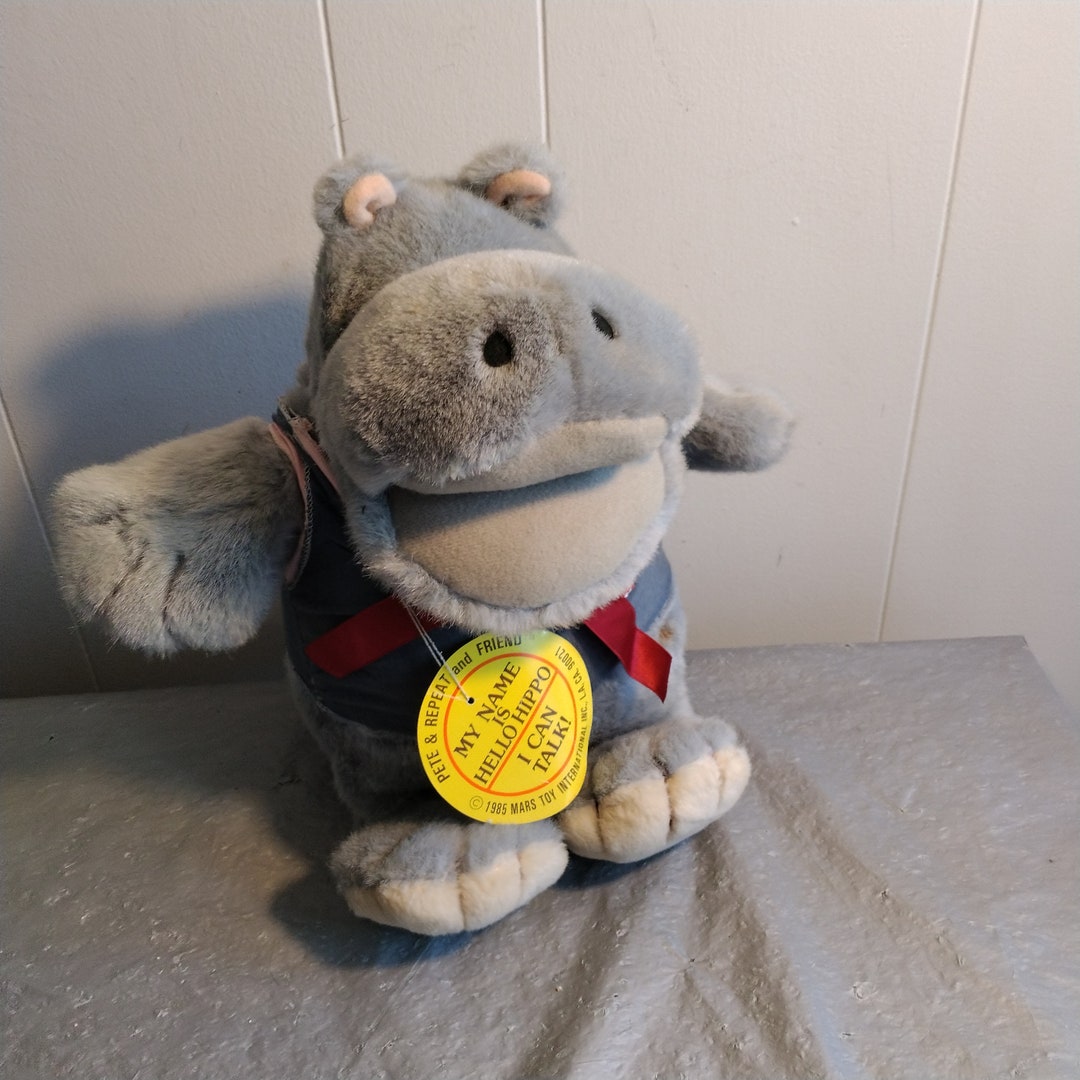 1985 Mars Toy Plush Hippo, Talking Hippopotamus, Hello Hippo GM Proud ...