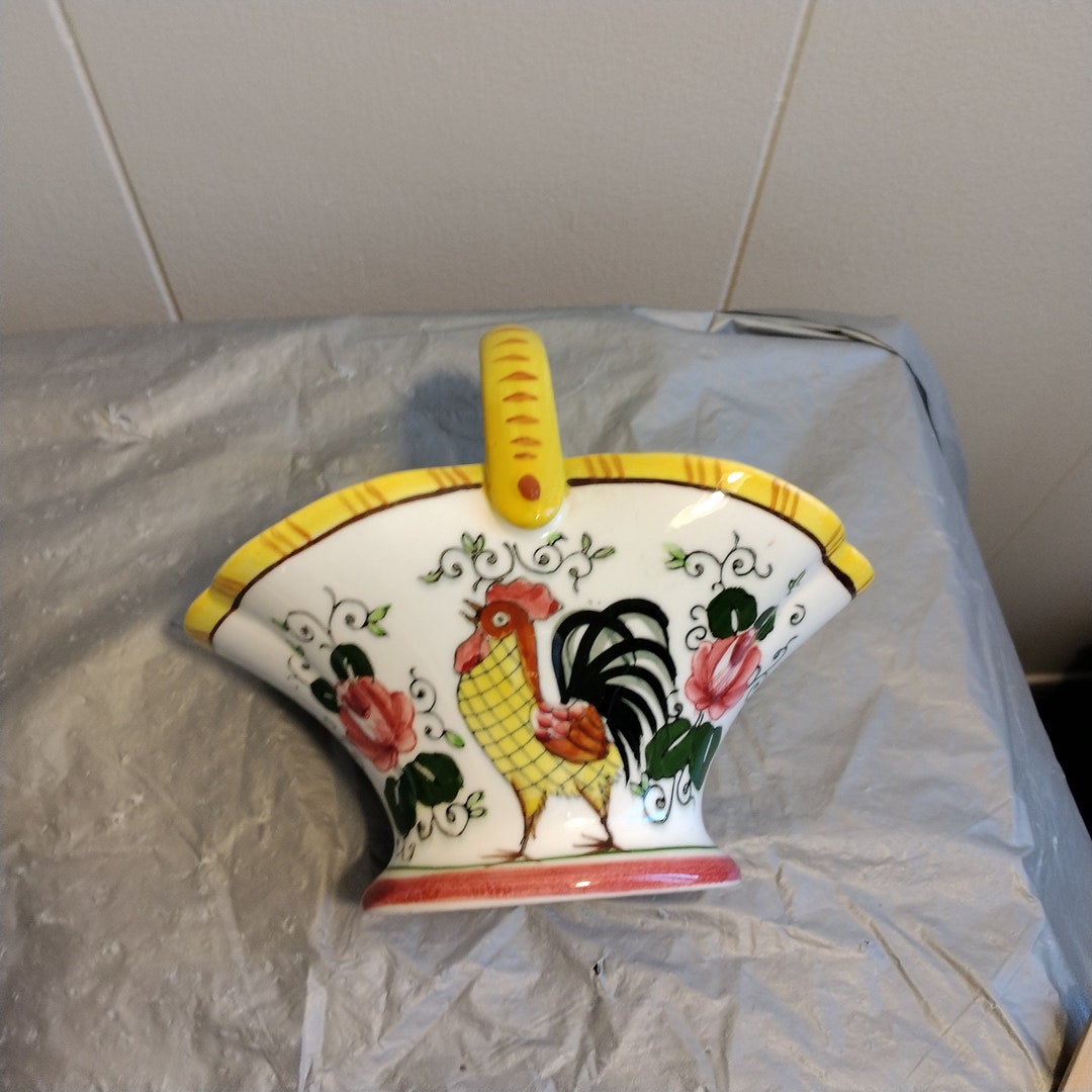 2 Vintage Rose Rooster Baskets, Ceramic Basket, Early Provincial Japan ...