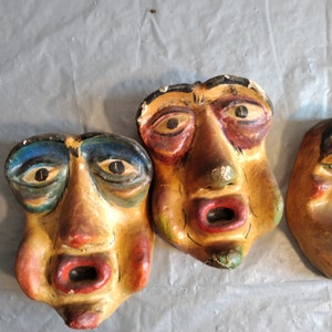 3 Vintage Folk Art Masks, Festival Mask, Handmade Hand Painted Mask ...
