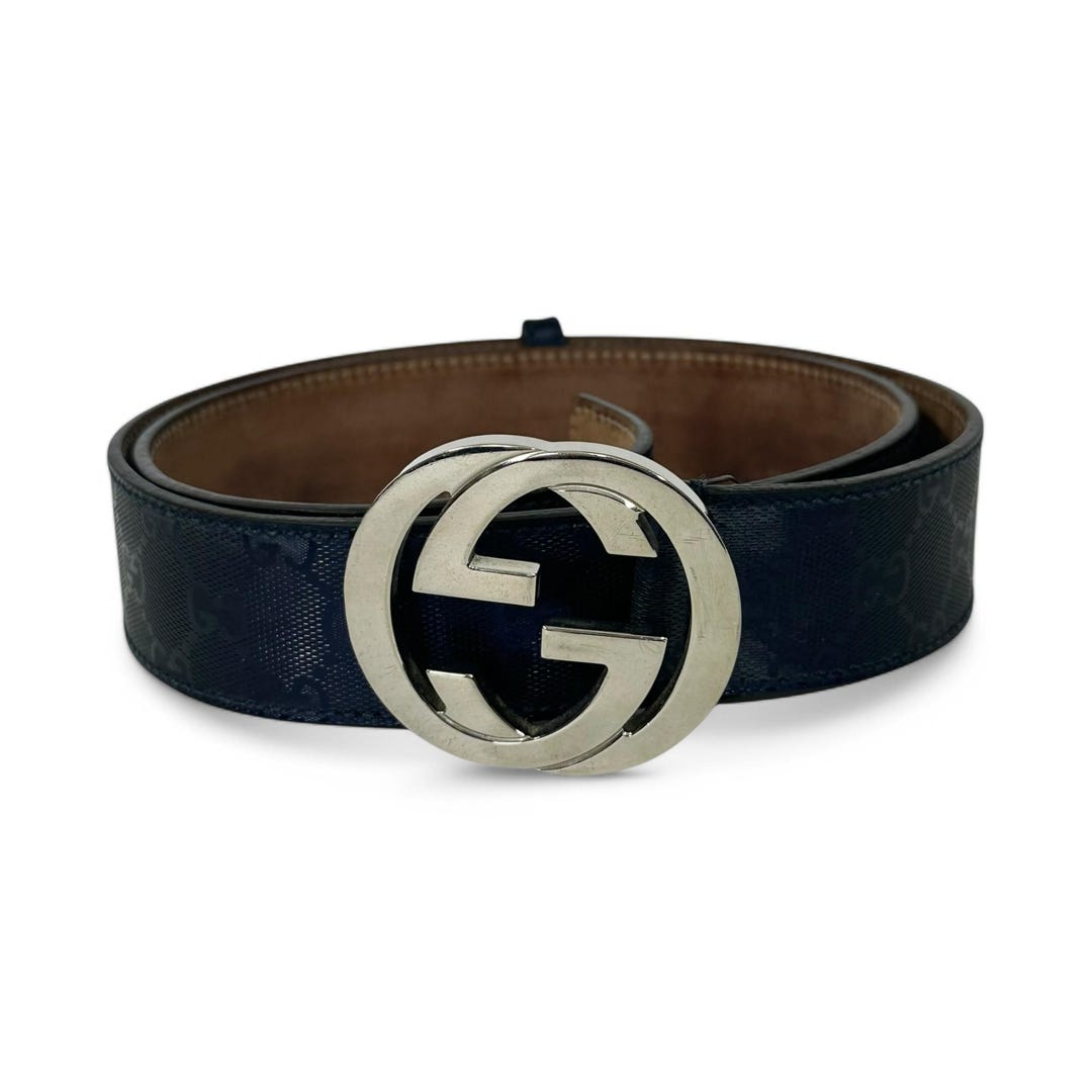Authentic Gucci Belt Imprime GG Monogram Shiny Canvas Navy Blue ...
