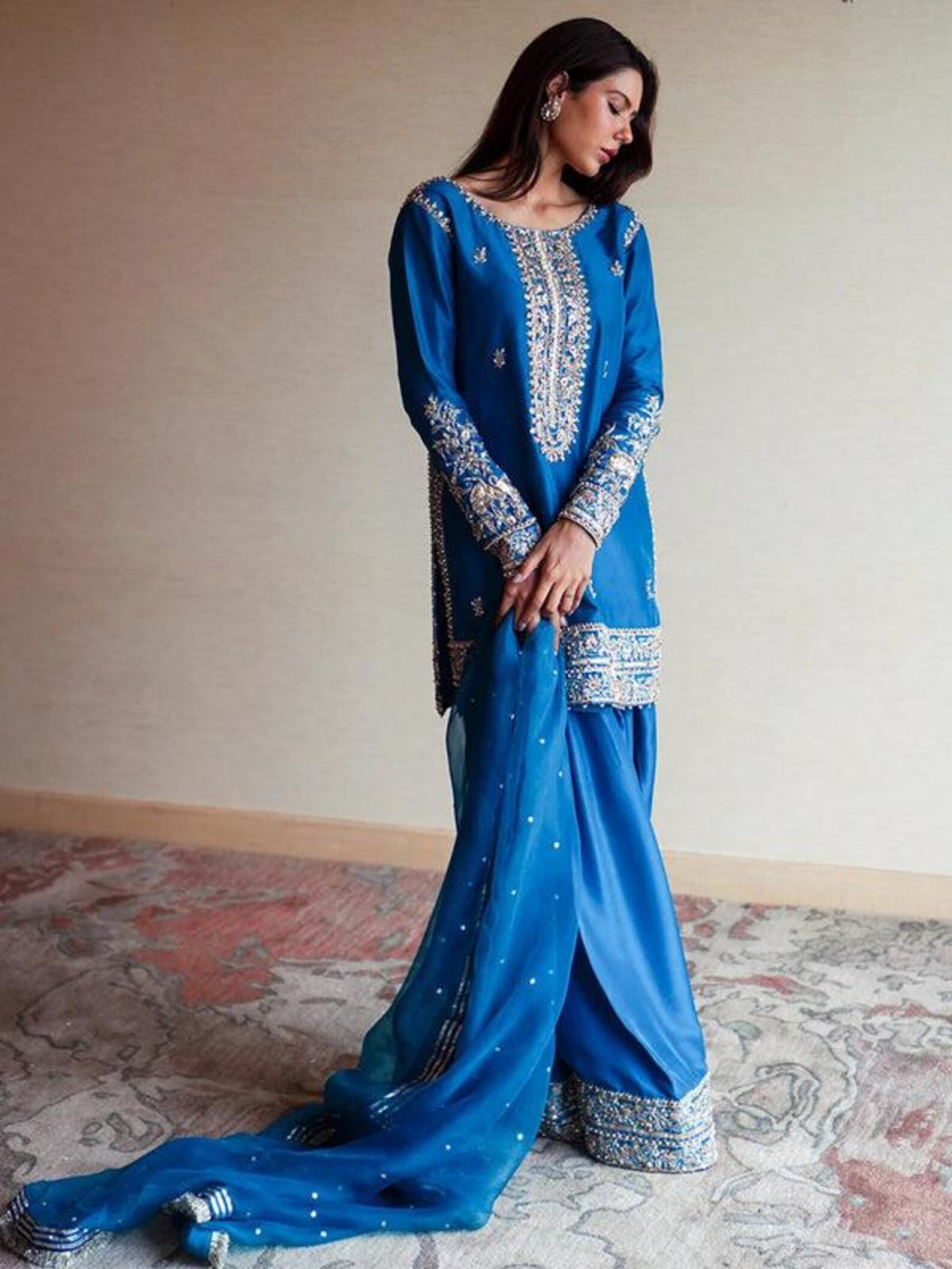 Lehenga for Women Wedding Dress Navy Blue Embroidered Organza Lengha ...