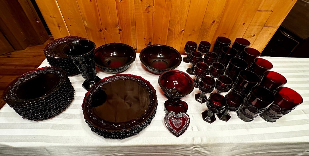 Avon Cape Cod 1876 Collection Vintage Dinnerware Ruby Red Glassware ...