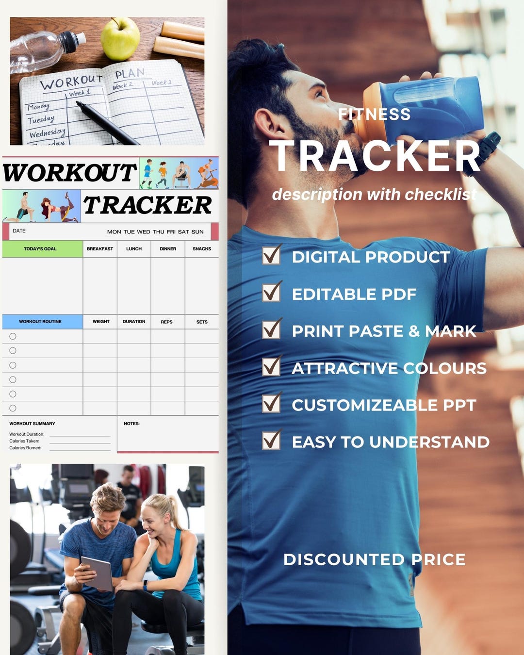 Meal & Fitness Planner: Daily Weekly Weight Loss Tracker (digital ...