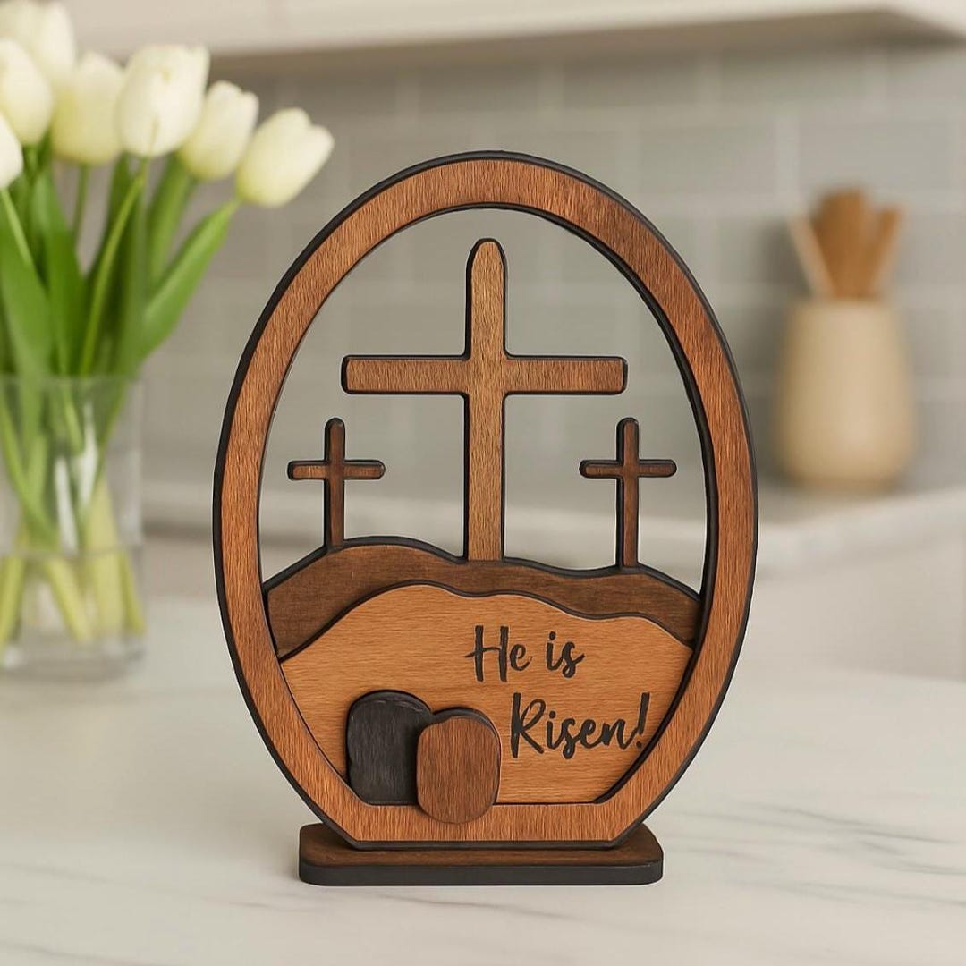 Wooden Easter Resurrection Scene – He is Risen Tomb Display With Cross ...