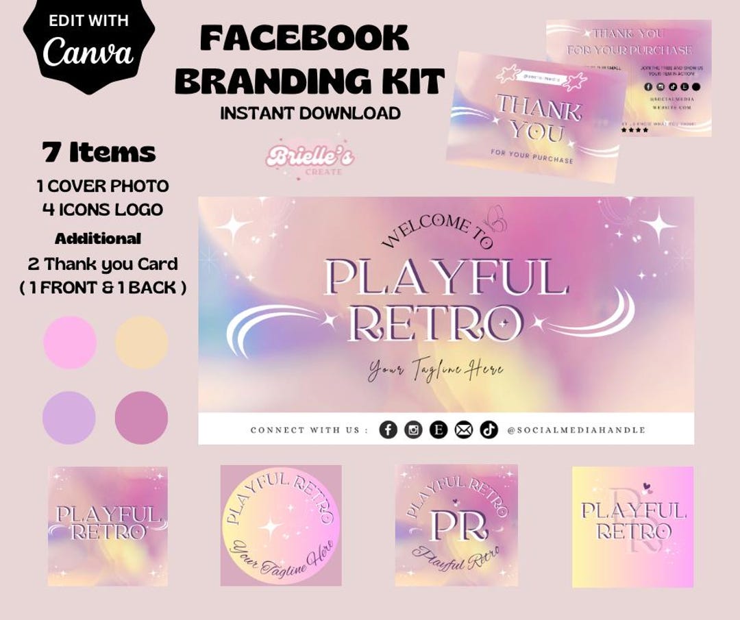 Playful Retro Facebook Branding Set, Gradient Facebook Banner, Logo ...