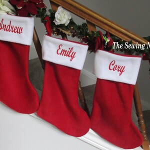 Personalized Christmas Stocking: Red Fleece Stocking With Embroidered ...