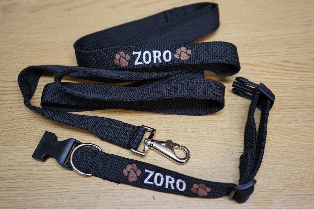 Embroidered Dog Collar and Leash Set: Personalized Pet ID - Etsy