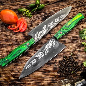 Greenleaf Blade Set — 2-piece Kitchen Knife Set With Leaf Engraved ...
