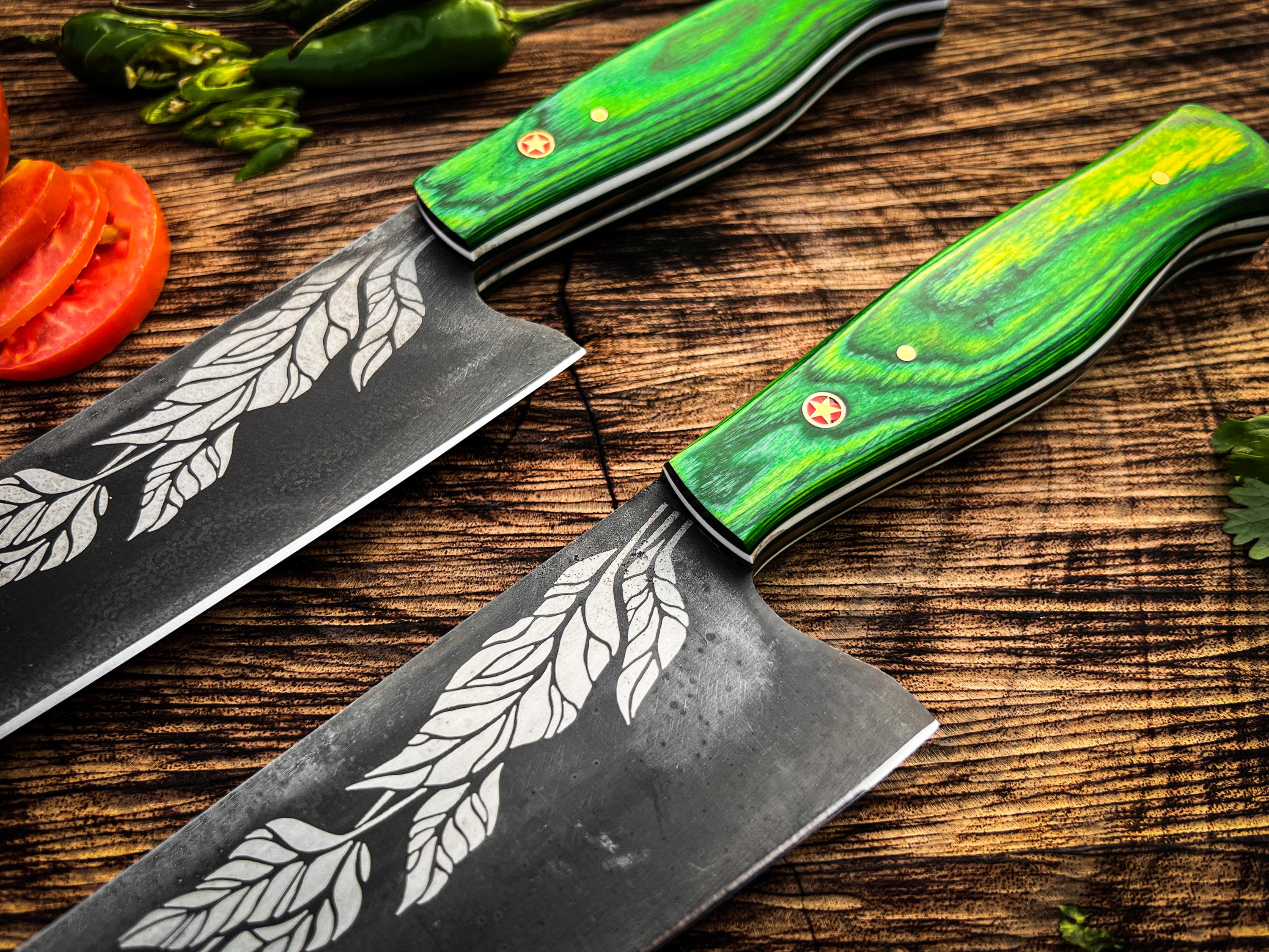 Greenleaf Blade Set — 2-piece Kitchen Knife Set With Leaf Engraved ...