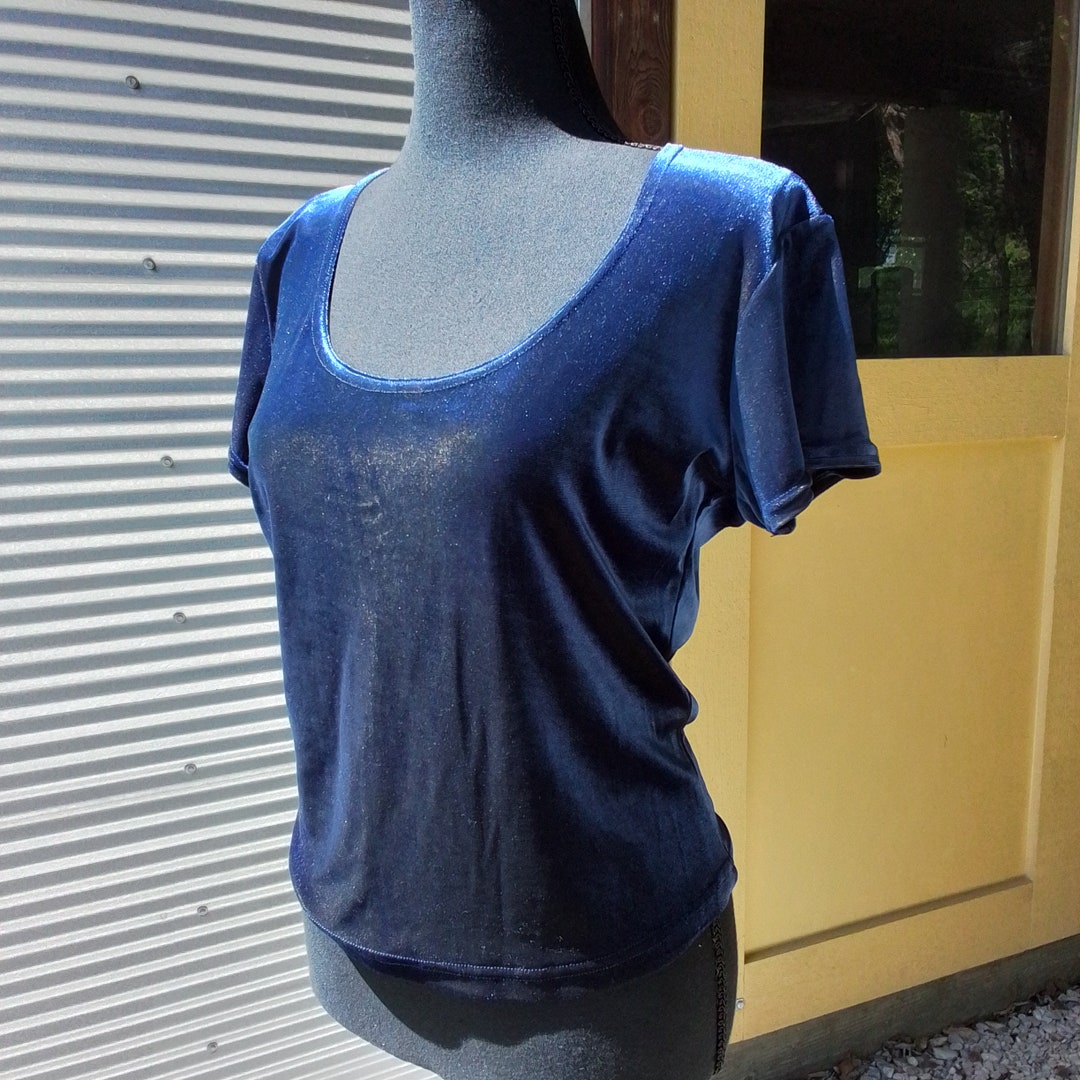 90s Nacré Velvet Top Blue and Firefly Green - Etsy