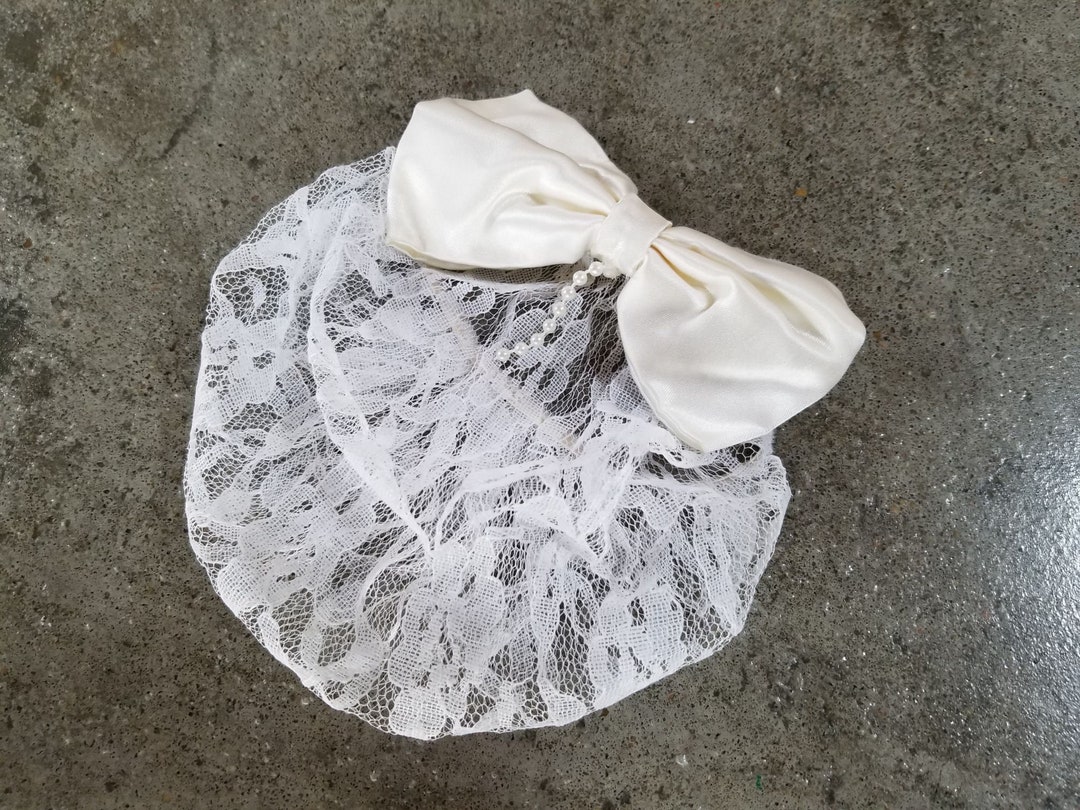 Barette White Lace Snood Ivory Satin Bow - Etsy