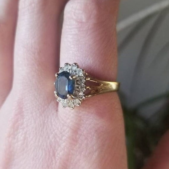 80s 14k gold electroplated gold sapphire ring faux - Gem