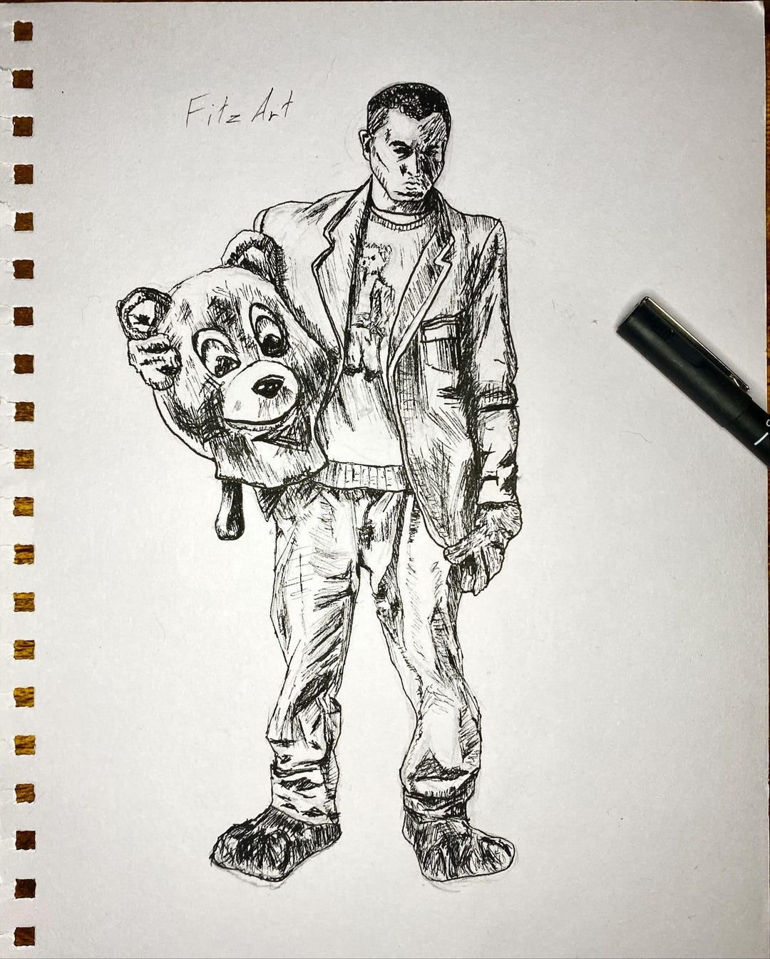 The College Dropout - Ink Drawing of Kanye West, Print, Wall Decoration ...