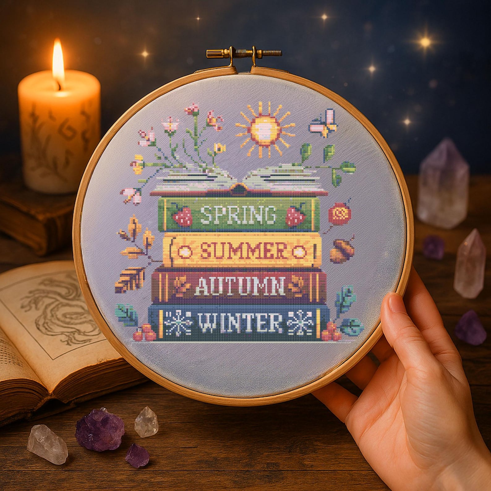 Four Seasons Book Stack Cross Stitch Pattern Seasonal Library Stack ...