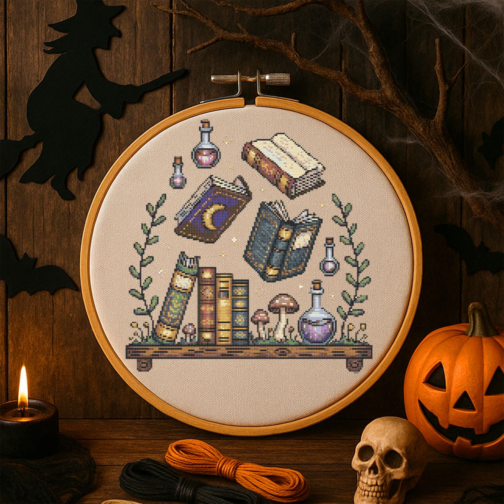Magical Floating Spell Books Cross Stitch Pattern Spooky Halloween ...