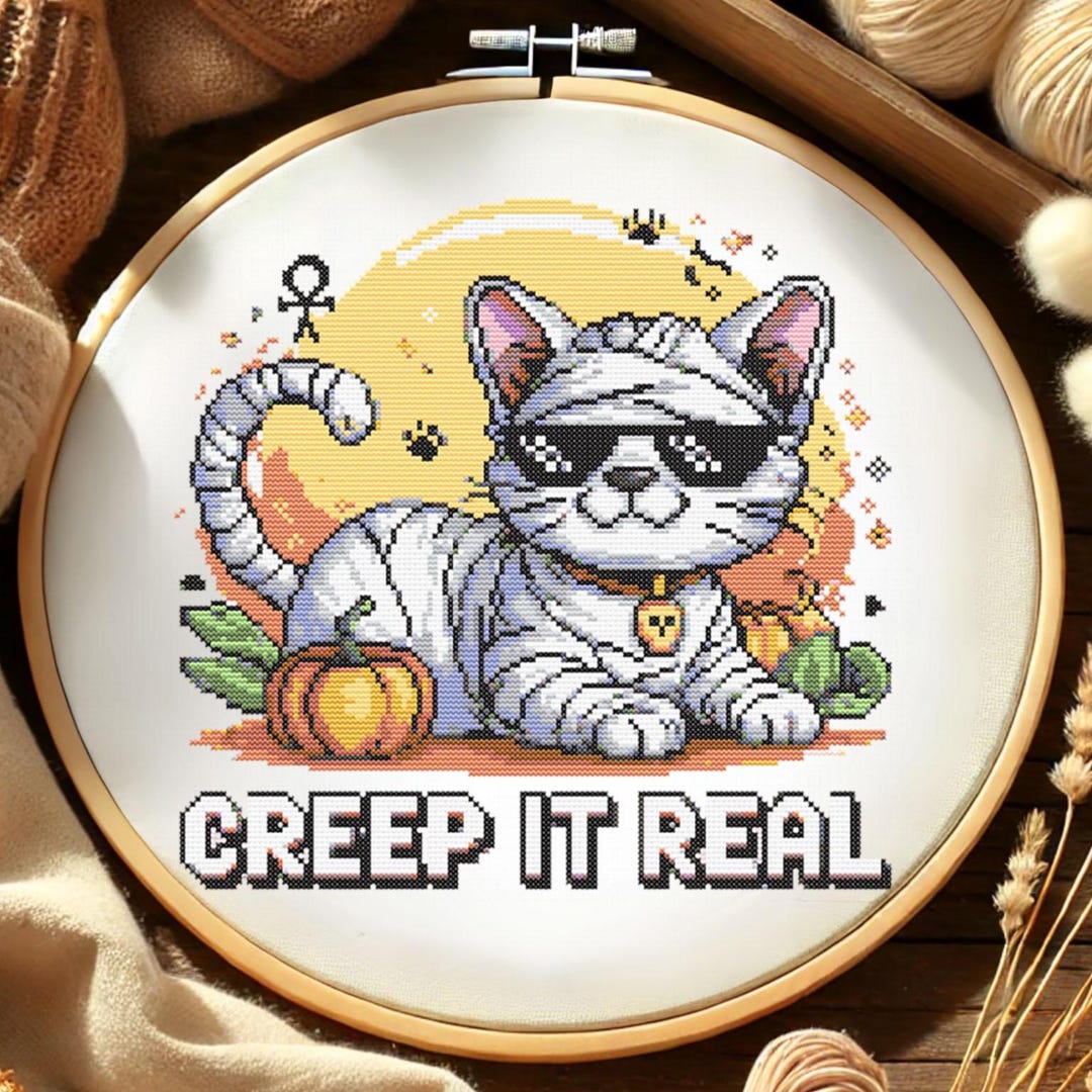 Halloween Mummy Kitty Cross Stitch Pattern Funny Halloween Cool Cat ...