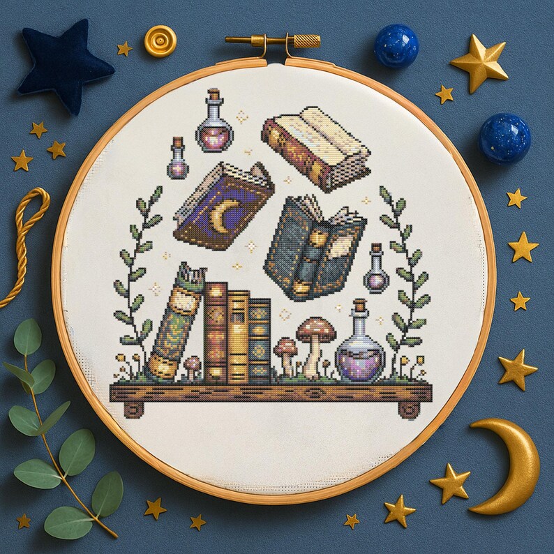Magical Floating Spell Books Cross Stitch Pattern Spooky Halloween ...