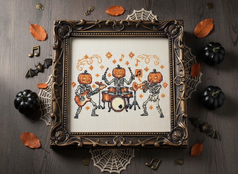 Spooky Skeleton Musicians Cross Stitch Pattern: Gothic Halloween ...