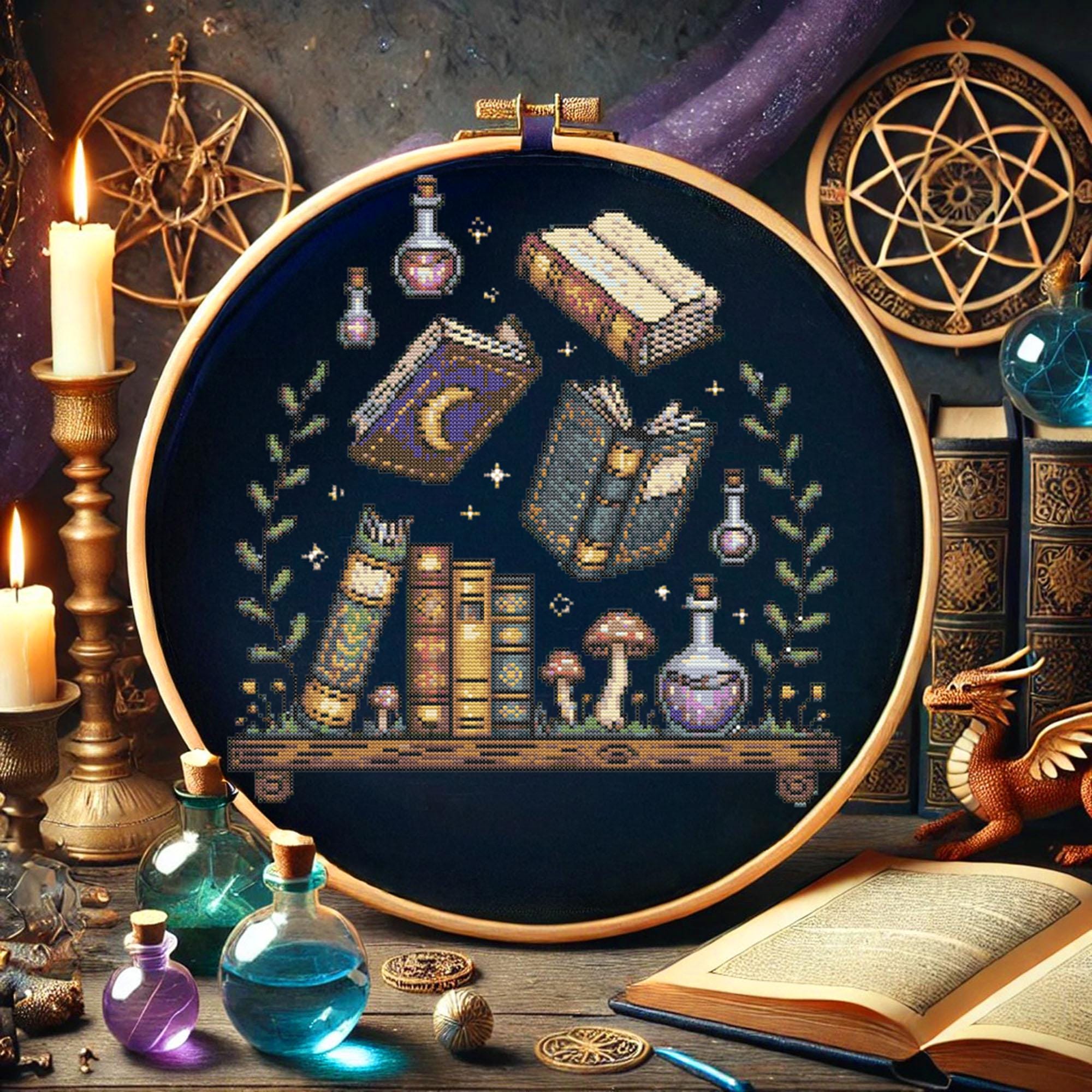 Magical Floating Spell Books Cross Stitch Pattern Spooky Halloween ...