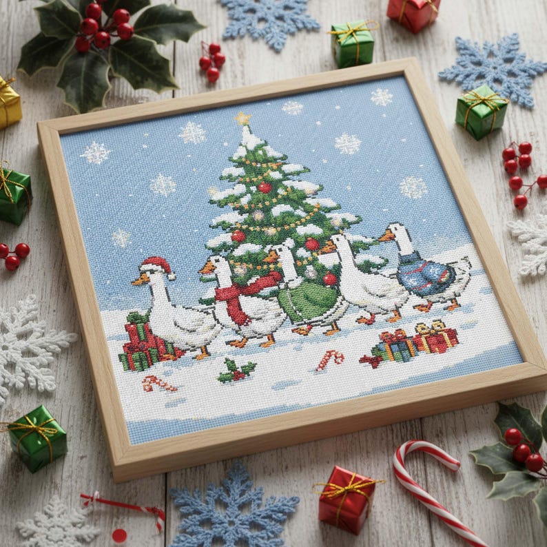 Christmas Geese Cross Stitch Pattern: Holiday Embroidery PDF With ...