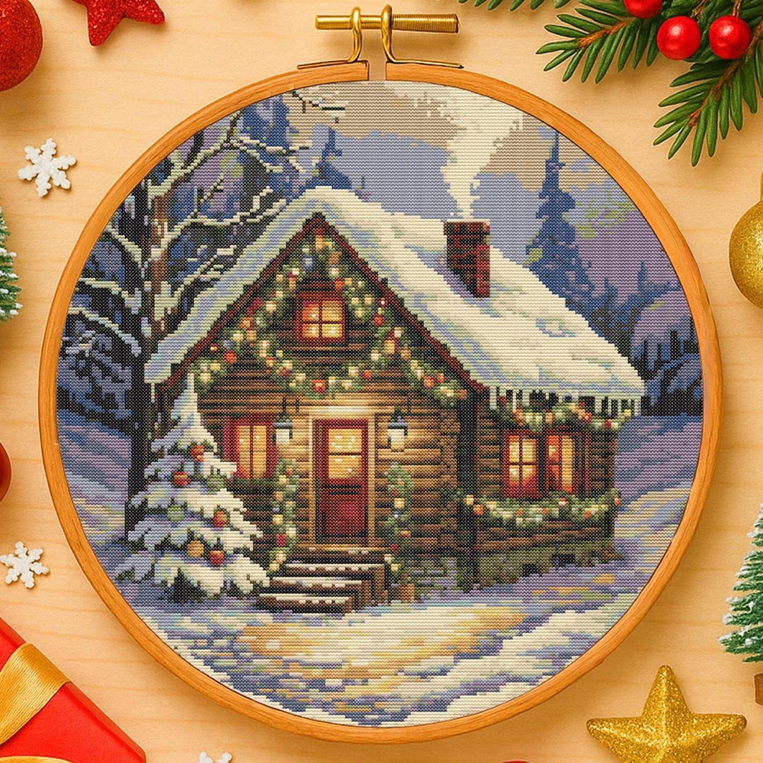 Christmas Log Cabin Cross Stitch Pattern Holiday Log Home Embroidery ...