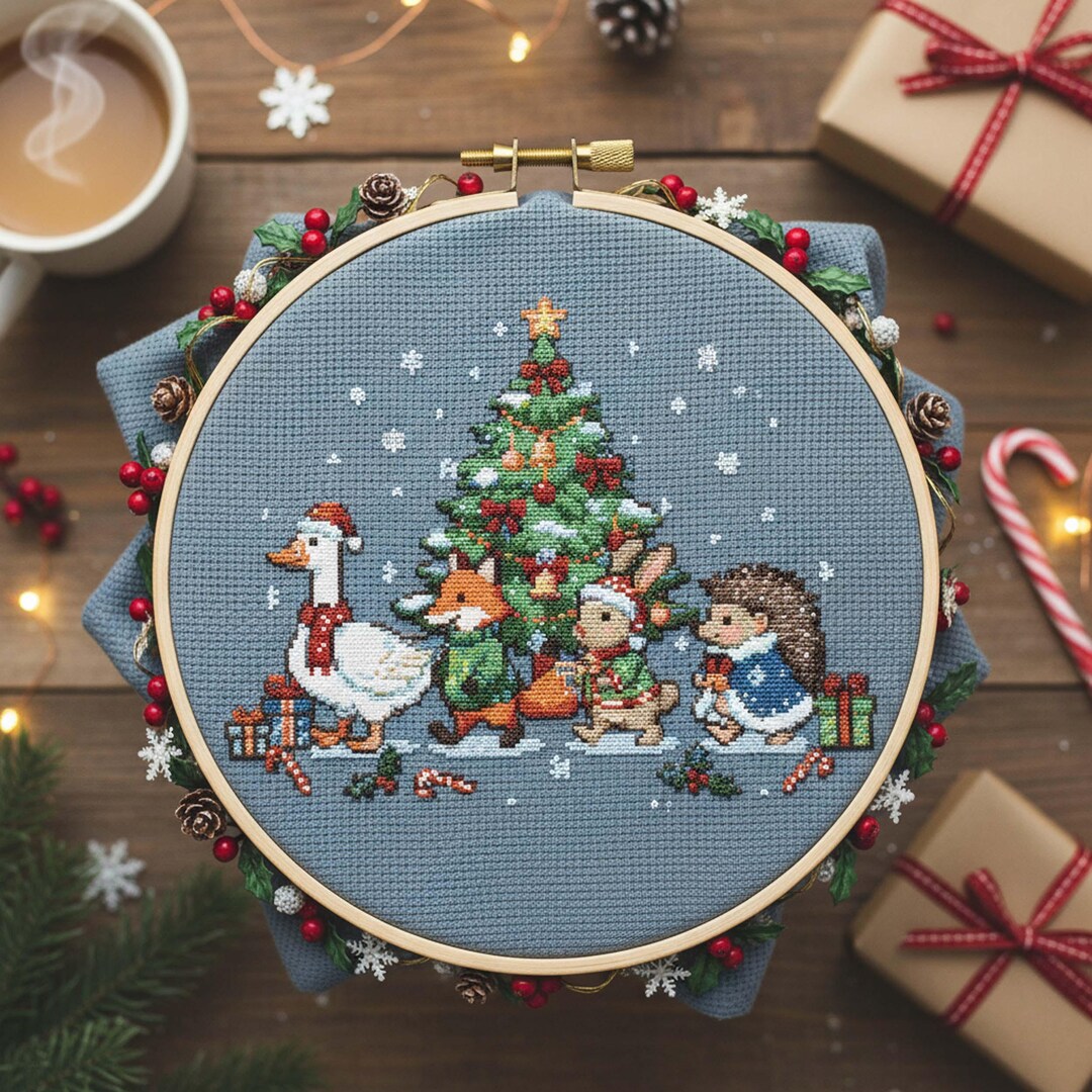 Woodland Christmas Parade Cross Stitch Pattern: Holiday Embroidery PDF ...