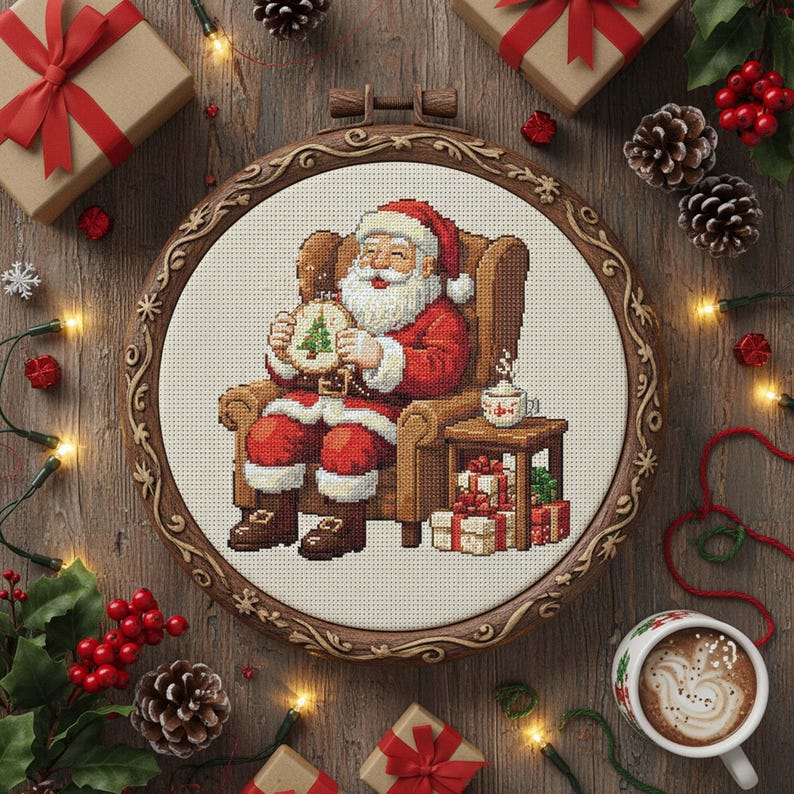 Santa Stitching Cross Stitch Pattern: Cozy Christmas Embroidery PDF ...