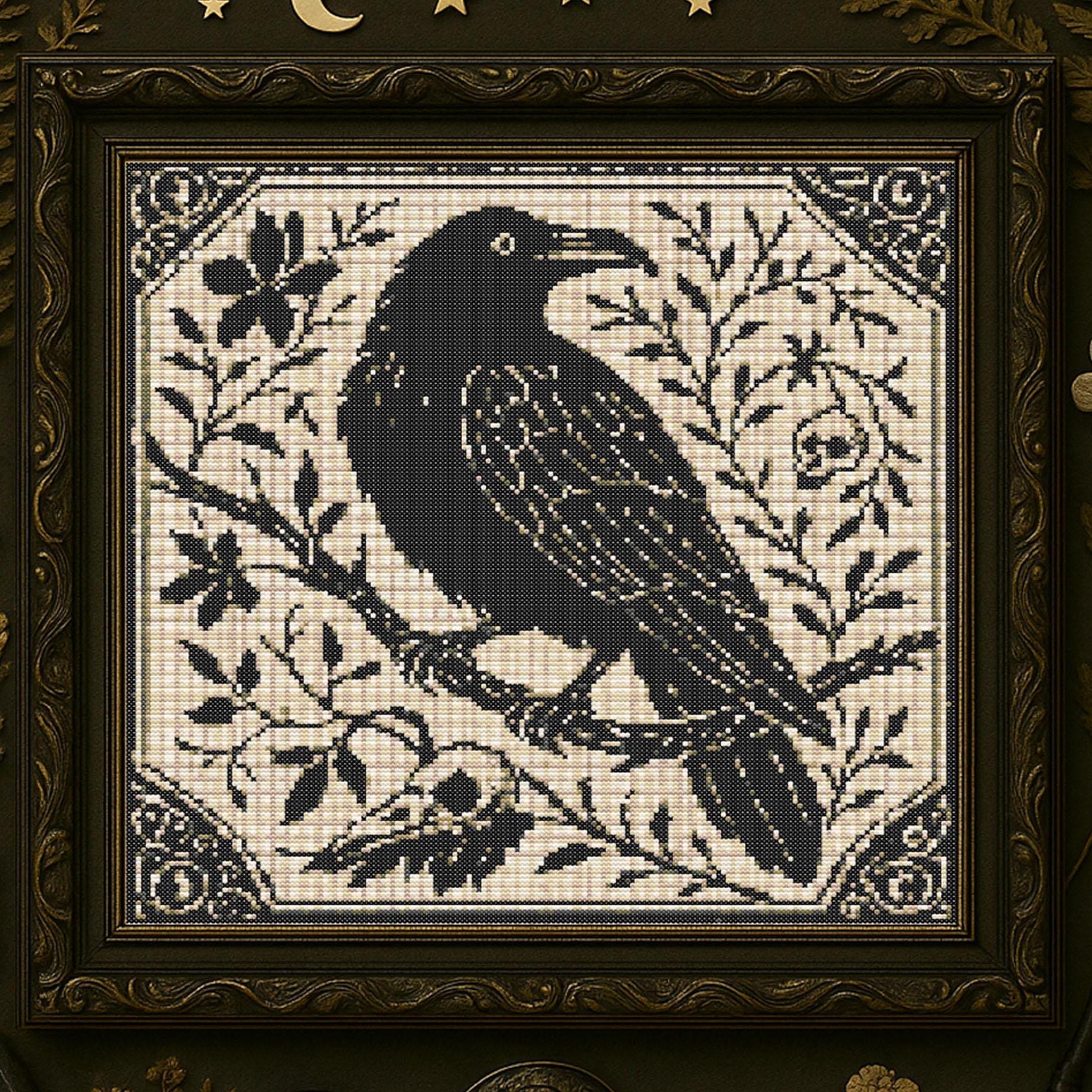 Gothic Raven Cross Stitch Pattern Magical Victorian Crow Floral ...
