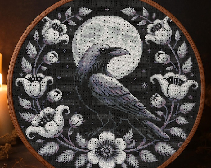 Gothic Raven Cross Stitch Pattern Magical Victorian Crow Floral ...