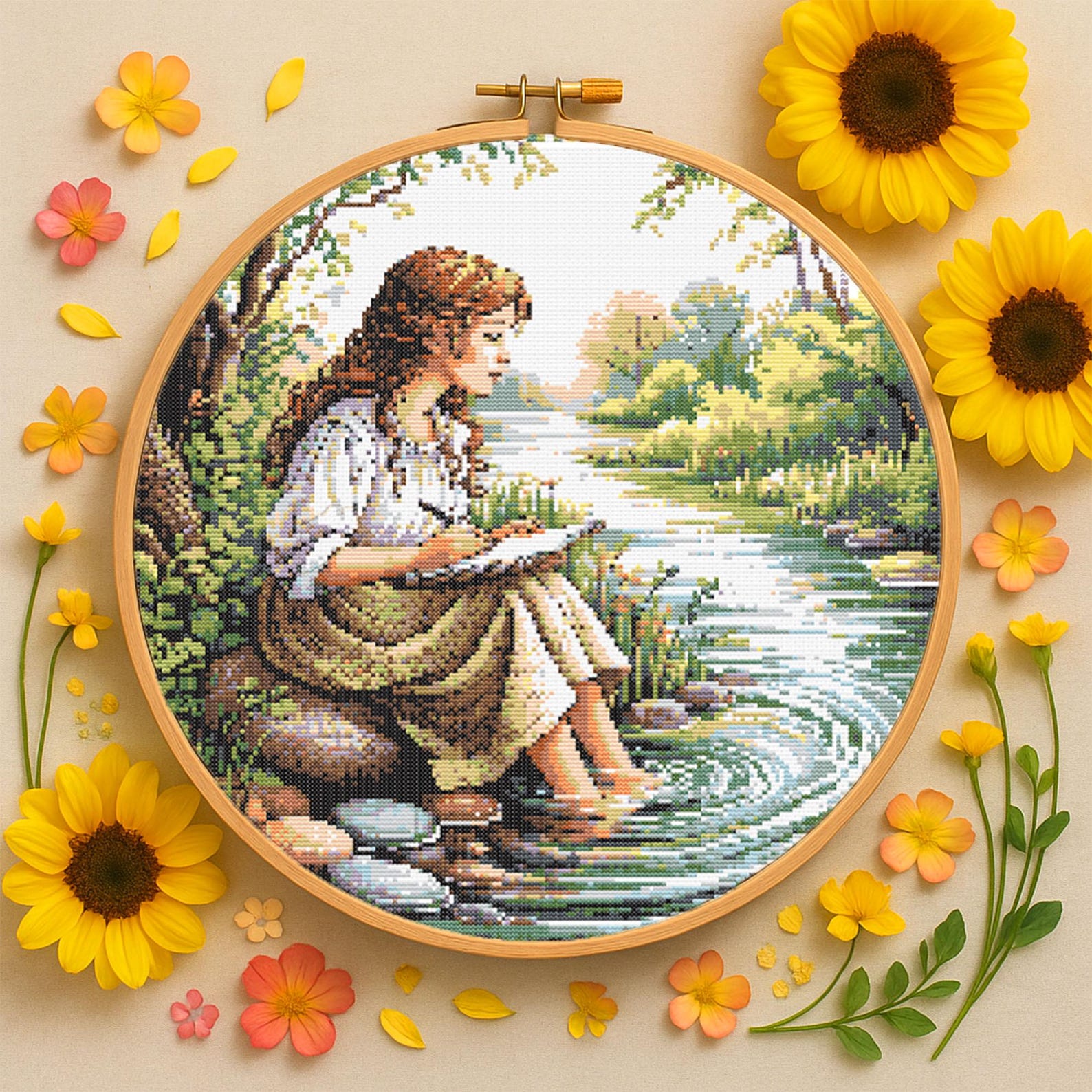 Girl Writing in Journal by the River Cross Stitch Pattern Peaceful ...