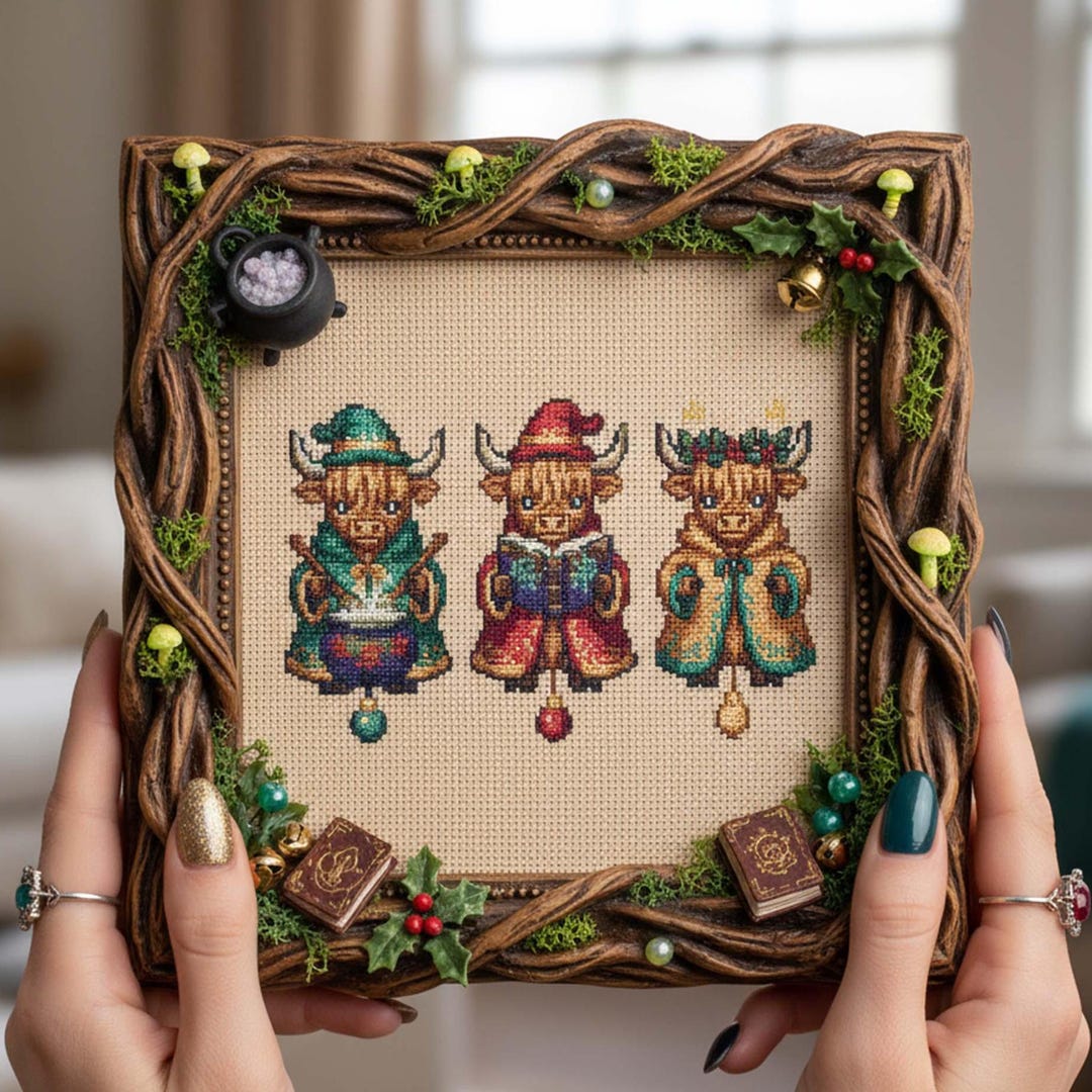 Magical Highland Cow Trio Cross Stitch Pattern: Fantasy Christmas ...