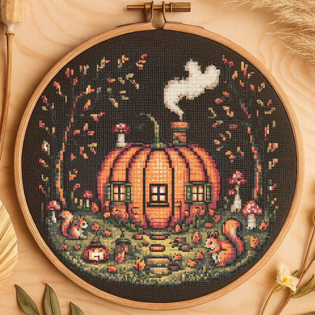 Autumn Pumpkin House Cross Stitch Pattern Pumpkin House in Autumn ...