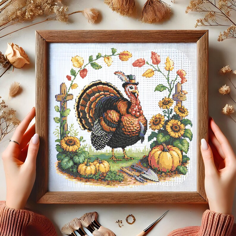 Thanksgiving Turkey Garden Arch Cross Stitch Pattern Autumn Turkey ...