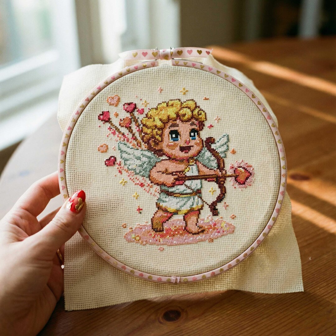Love Angel Cross Stitch Pattern: Kawaii Cupid With Heart Arrow ...